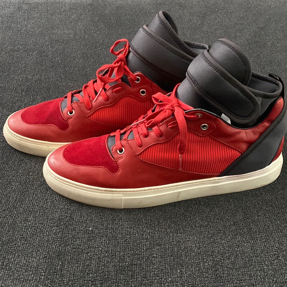 Balenciaga Red Suede And Leather Hi Top Shoes - Gem